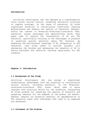 Chapter 1 - research sample 1 for researchers - Chapter 1 THE PROBLEM ...