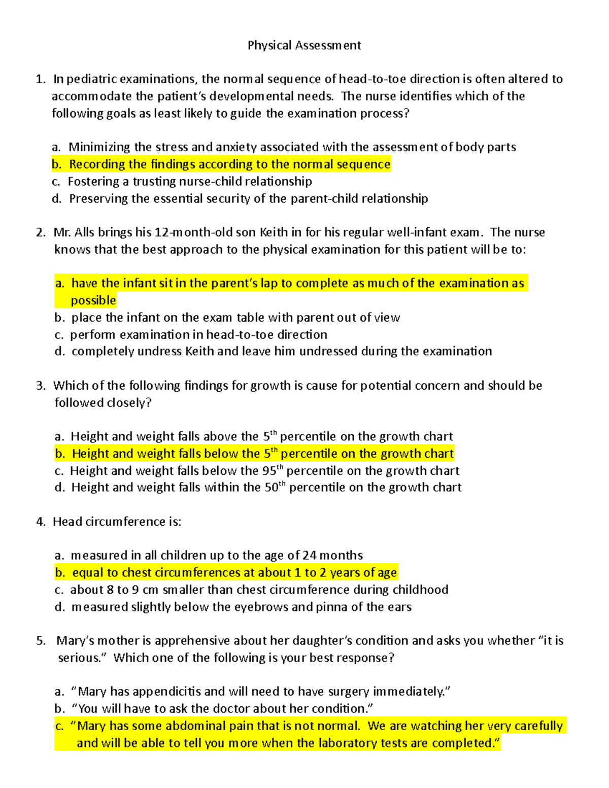 Physical Assessment Quiz - Answers & Key Insights - Studocu