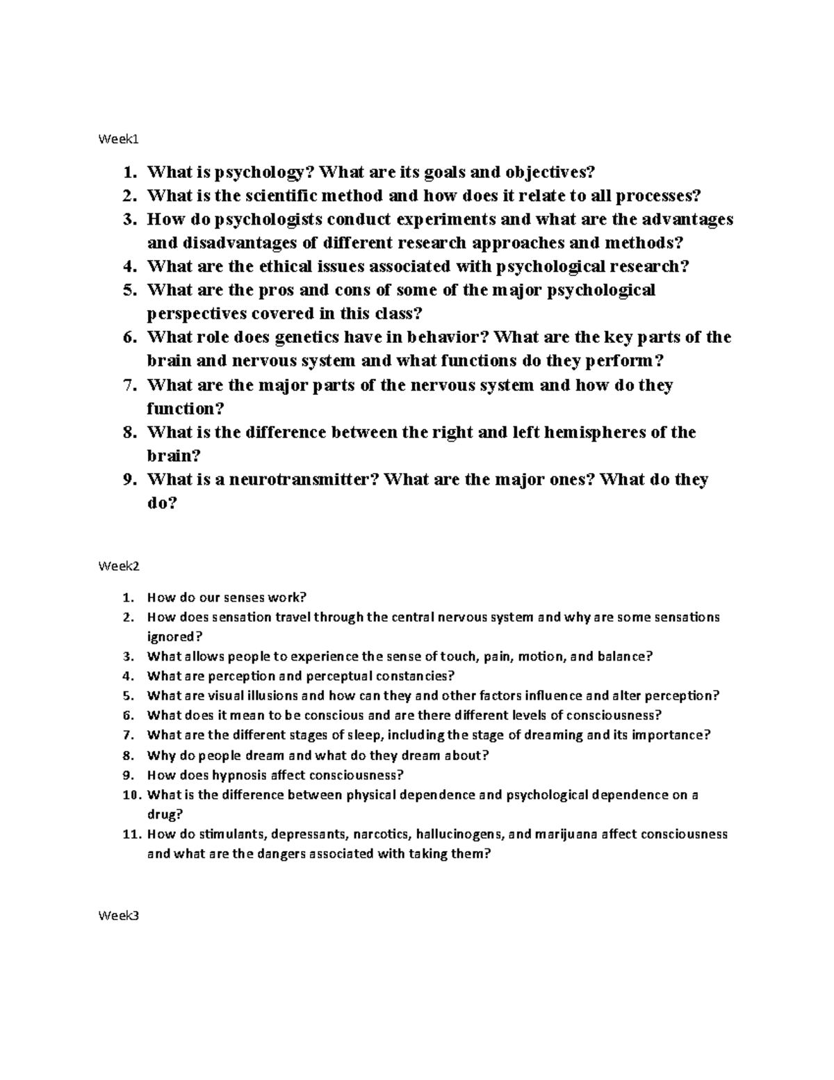 Midterm exam 1 - exam 1 materials - Week 1. What is psychology? What are its goals and ...