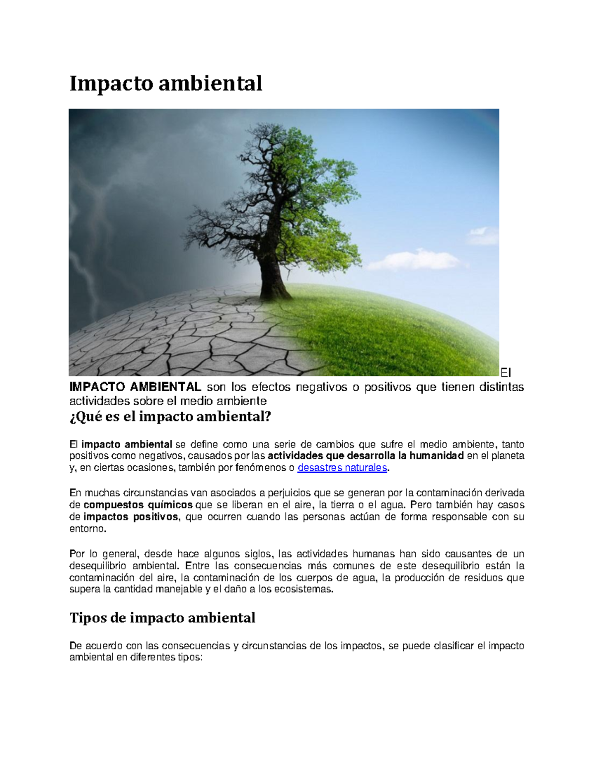 Impacto Ambiental: Efectos, Clasificaciones y Causas - Análisis ...