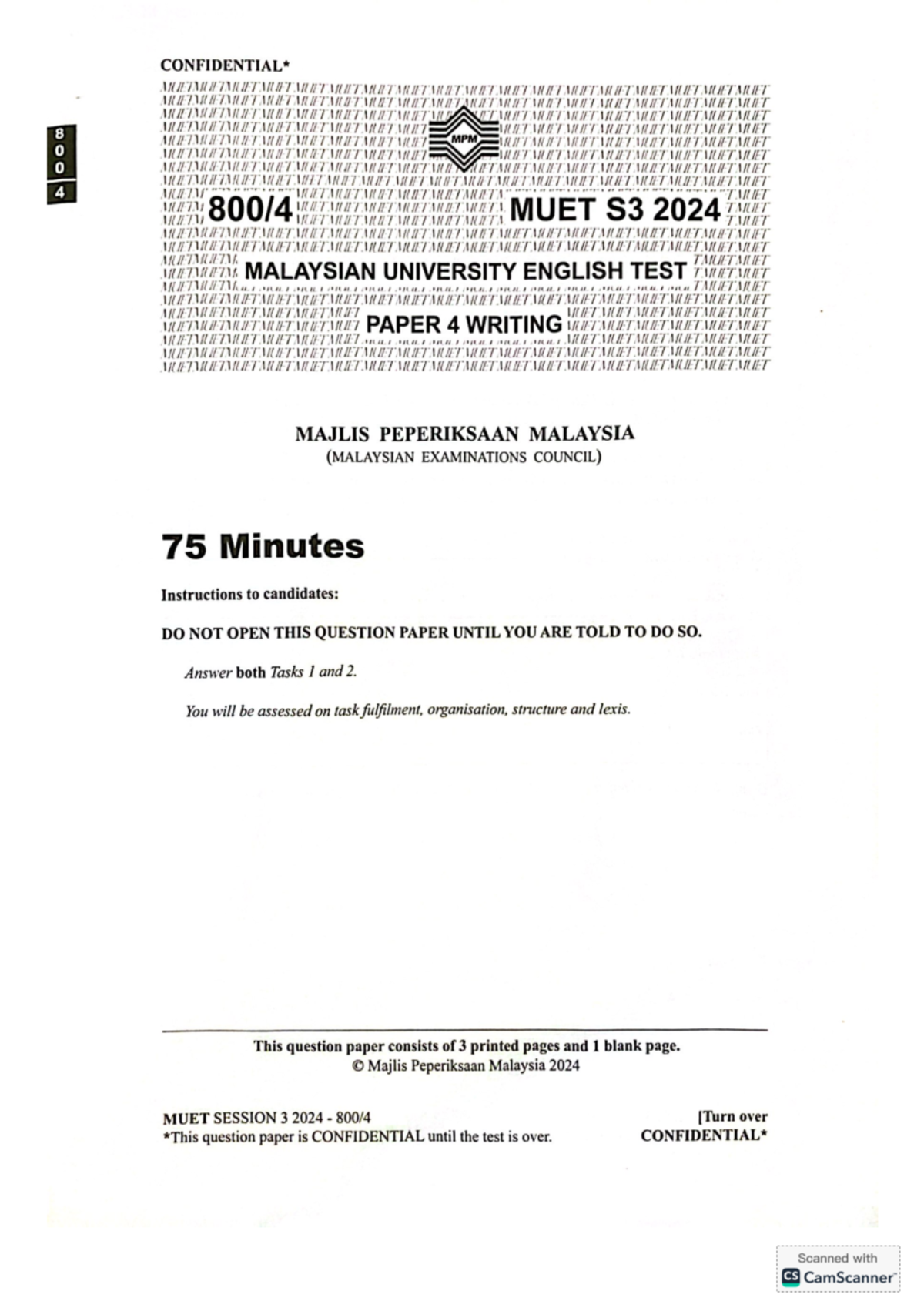 MUET S3 2024: Paper 4 Writing Instructions and Task Details - Studocu