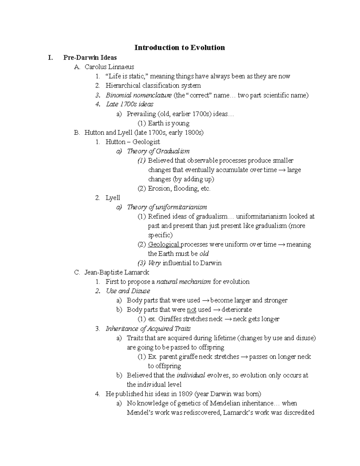 Introduction to evolution I: Key concepts and historical figures - Studocu