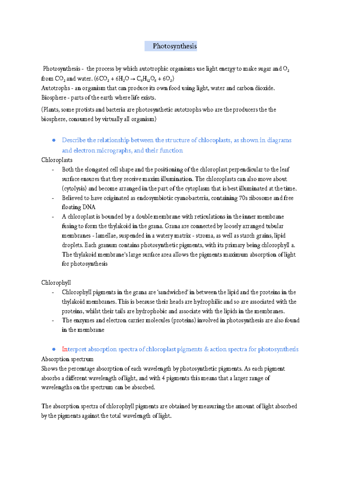 CIE A level biology - bio notes - Photosynthesis Photosynthesis - the ...
