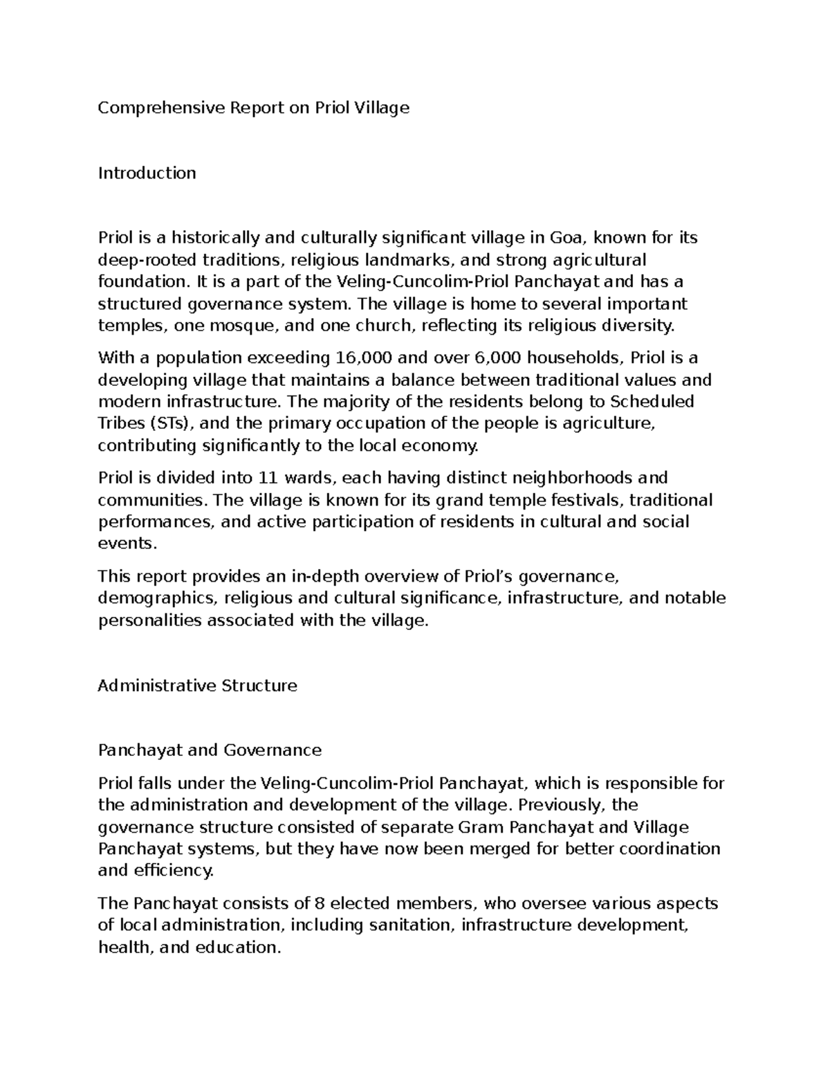 Priol Village Overview: Culture, Governance, and Development Report ...