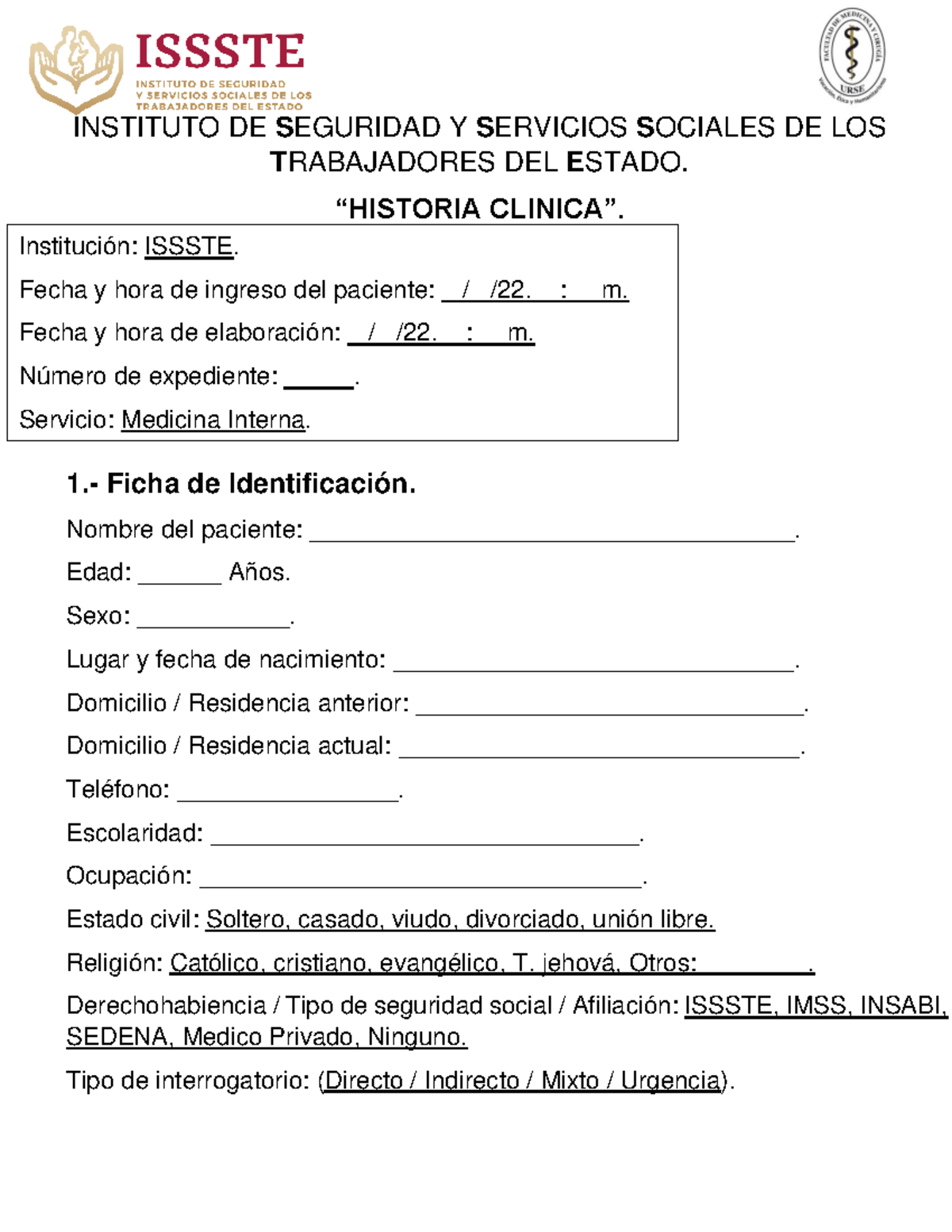 Ficha de Identificación del Paciente - ISSSTE - Studocu