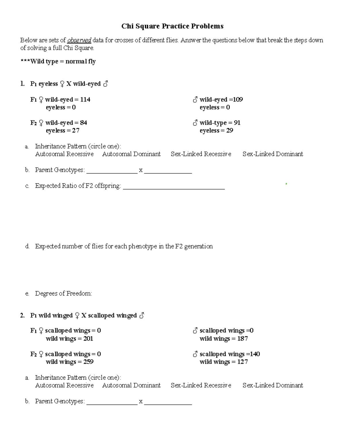 Chi Square Practice Problems - SC - Chi Square Practice Problems Below ...
