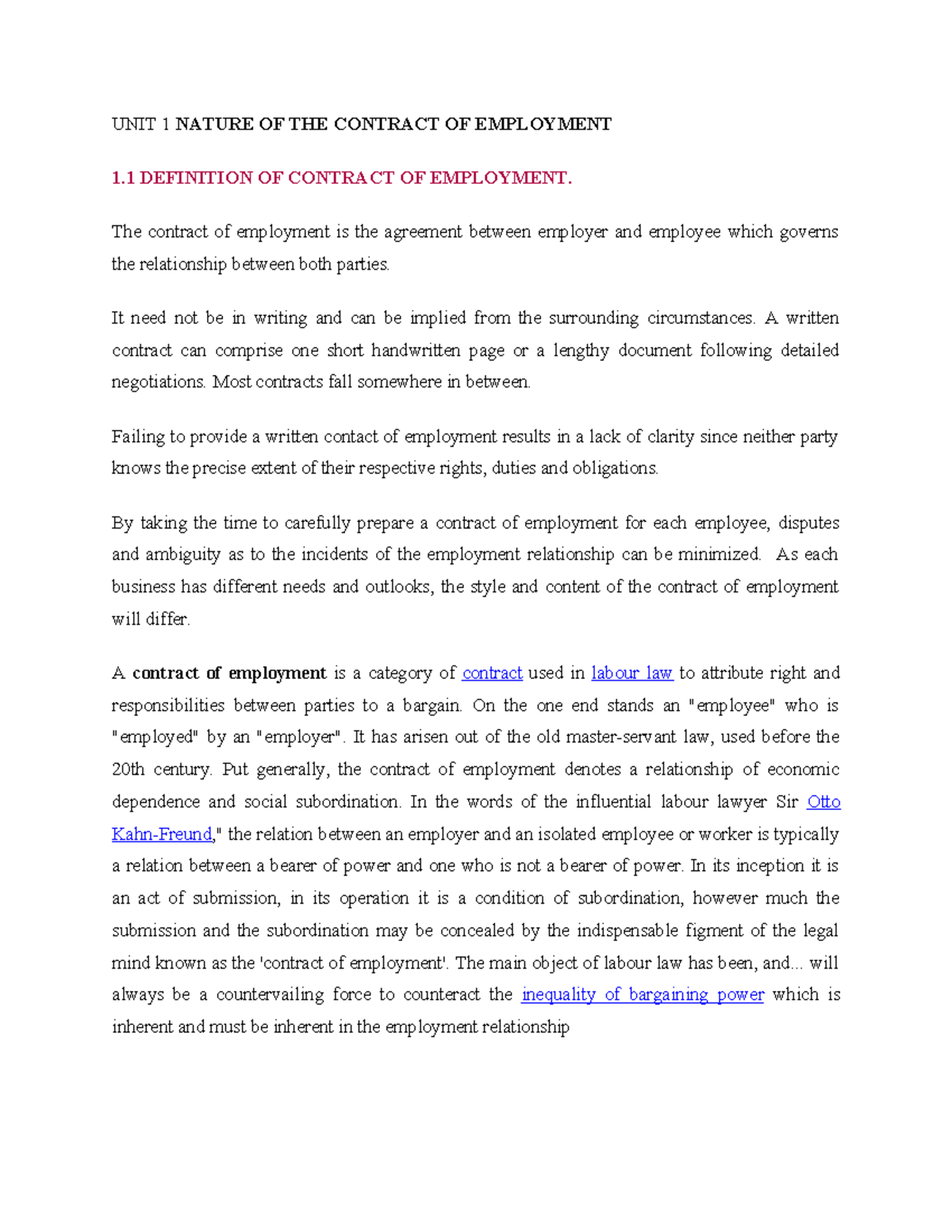 1.1 Understanding the Contract of Employment: Core Principles and ...