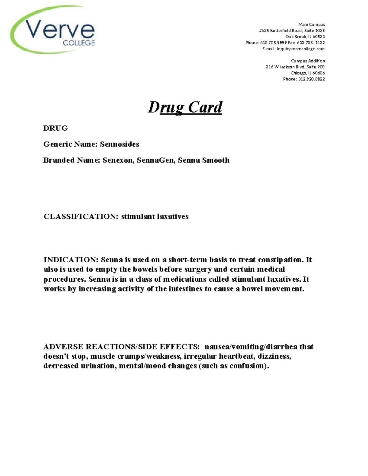 Sennosides Drug Card - Stimulant Laxative Overview and Guidelines - Studocu