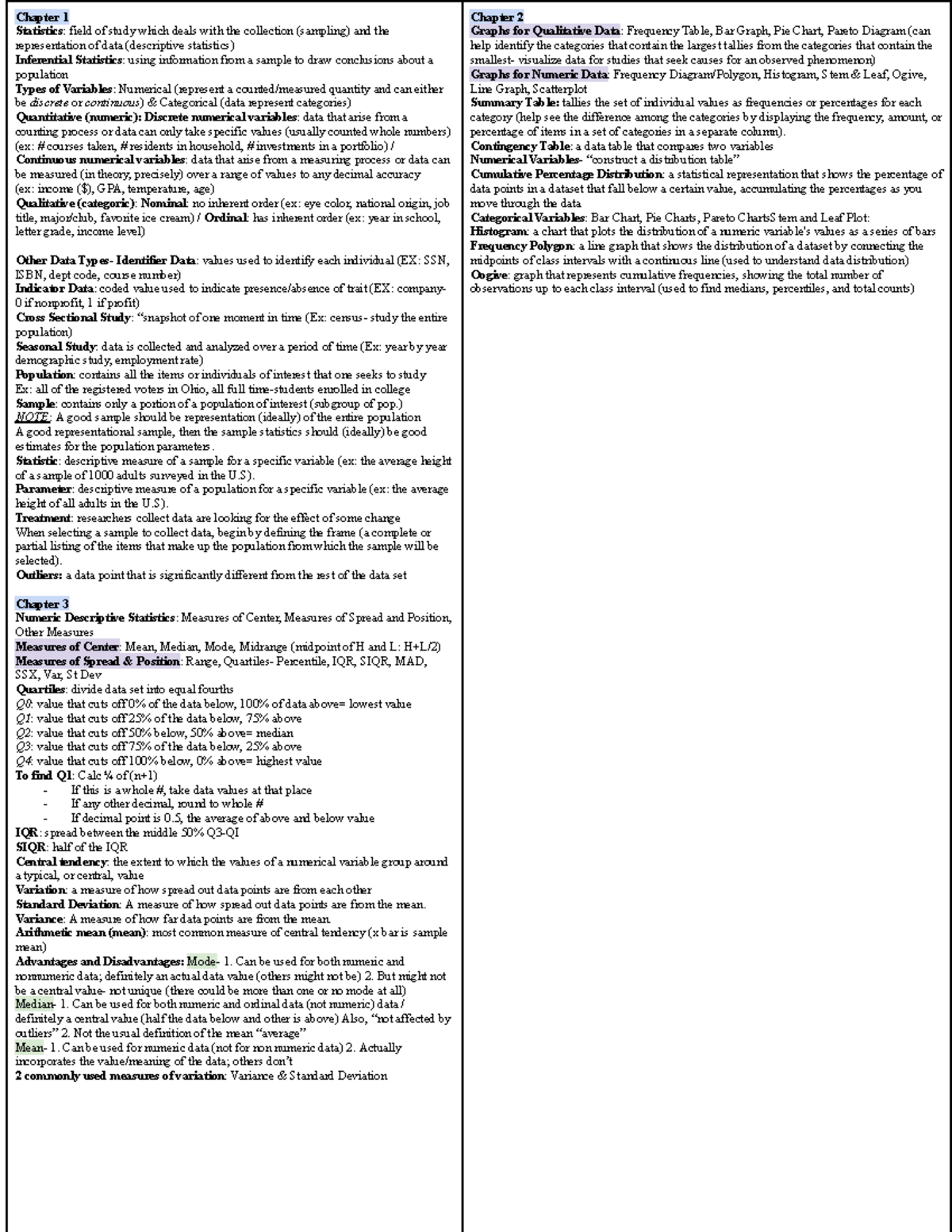 STA 2000 Midterm #1 Study Sheet - Chapter 1 Statistics: field of study which deals with the ...