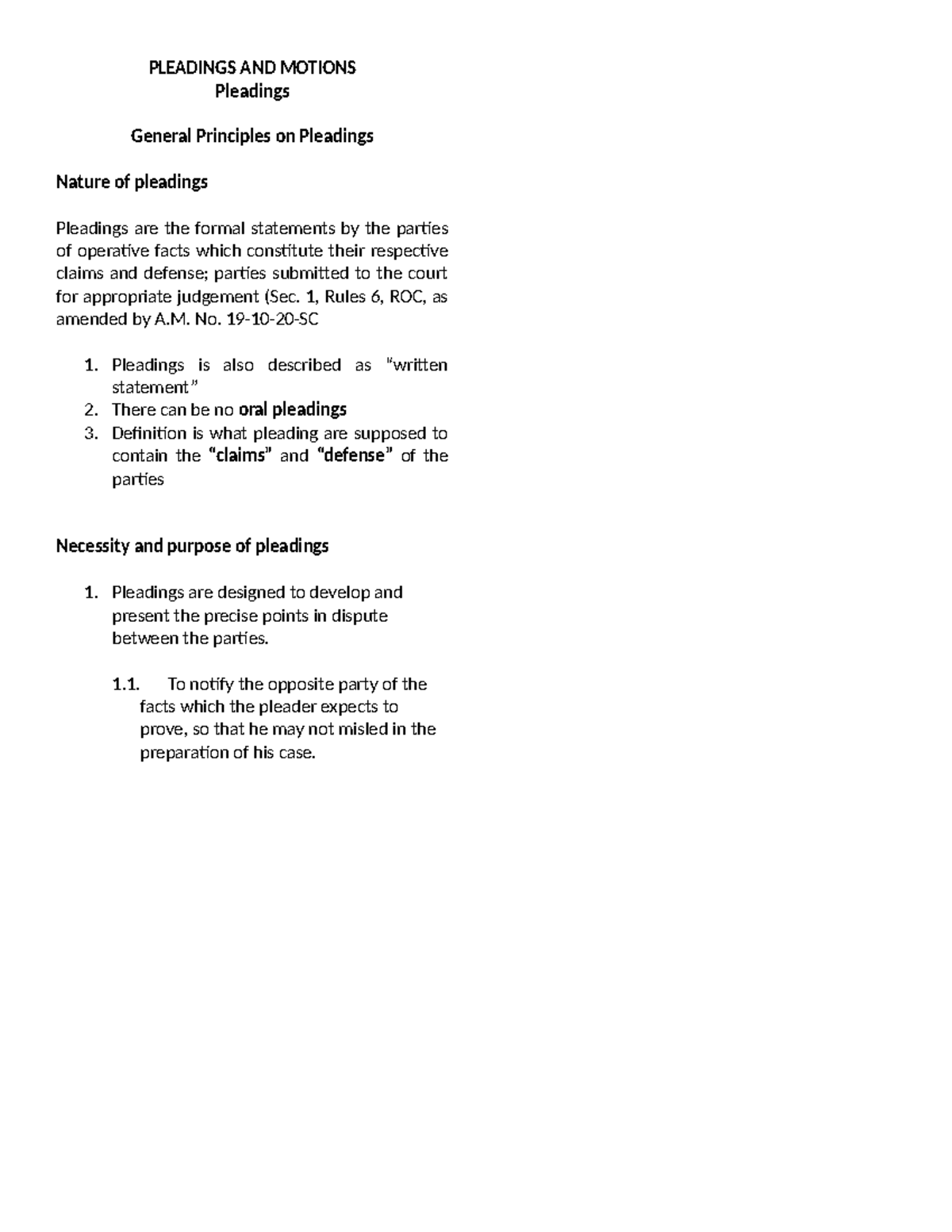 PLEADINGS AND MOTIONS: General Principles and Nature of Pleadings - Studocu