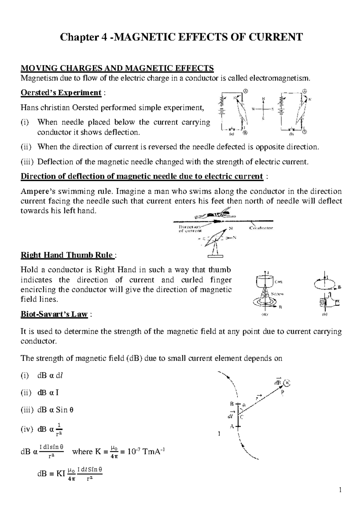 Class XII Chapter 4: Magnetic Effects of Current and Electromagnetism - Studocu