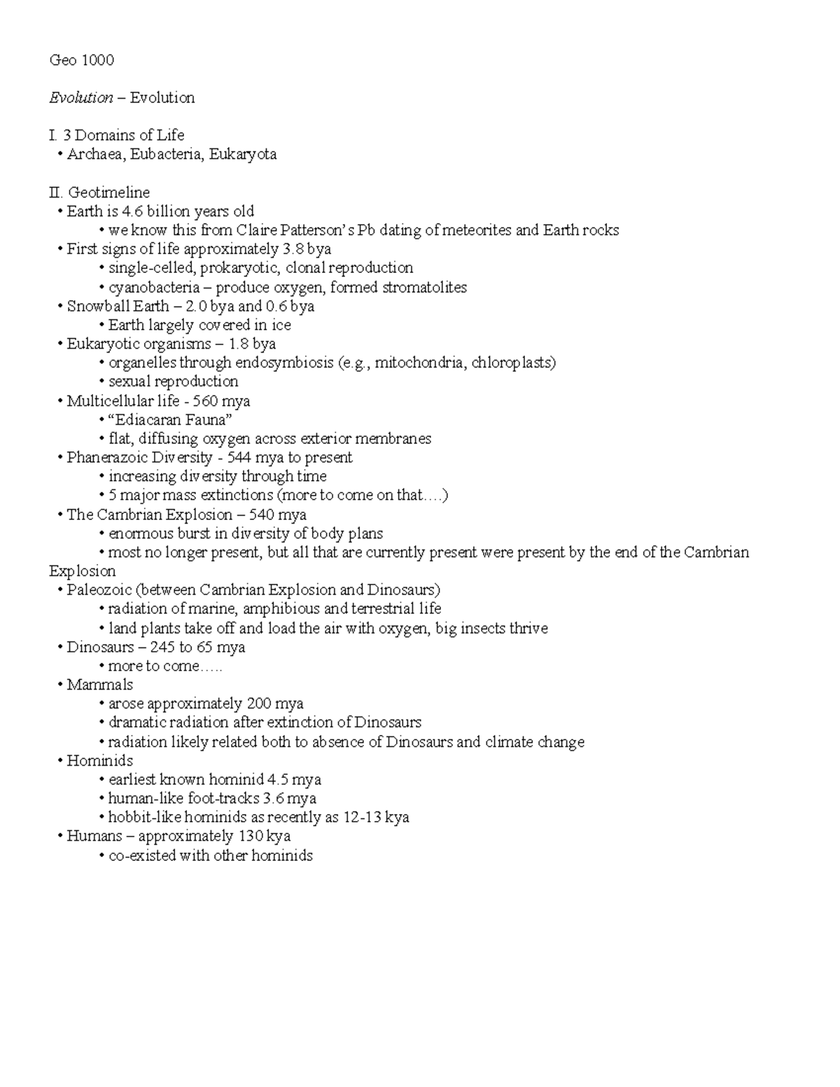 09 Evolution Notes: Geotimeline & 3 Domains of Life - Studocu