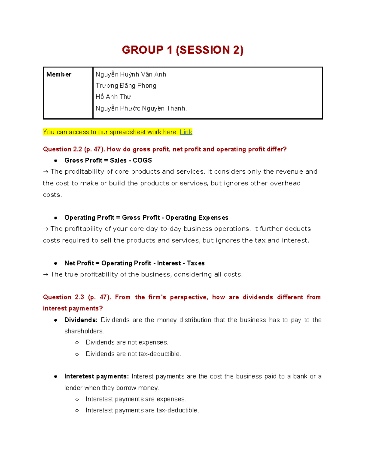 FE1 - Group 1 - Session 2: Profitability and Financial Analysis - Studocu