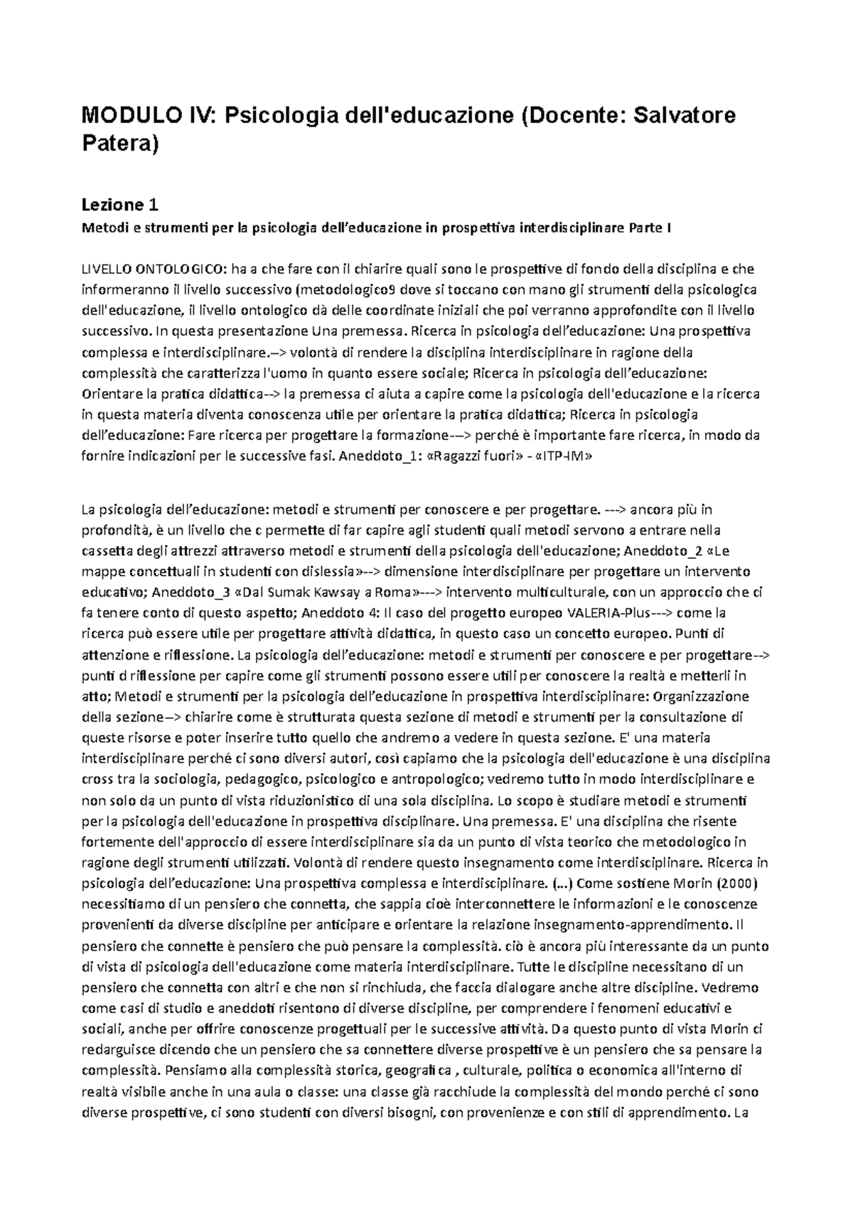 appunti di psicologia dell'educazione - MODULO IV: Psicologia dell ...