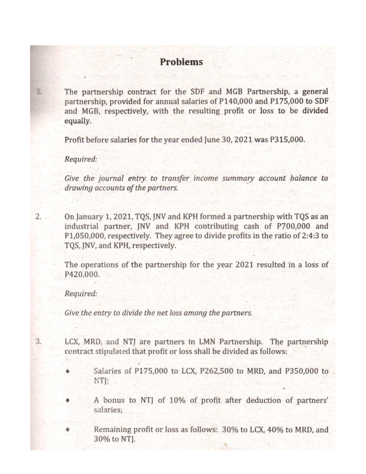 Partnership Operation Exercises: Journal Entries & Profit Distribution ...