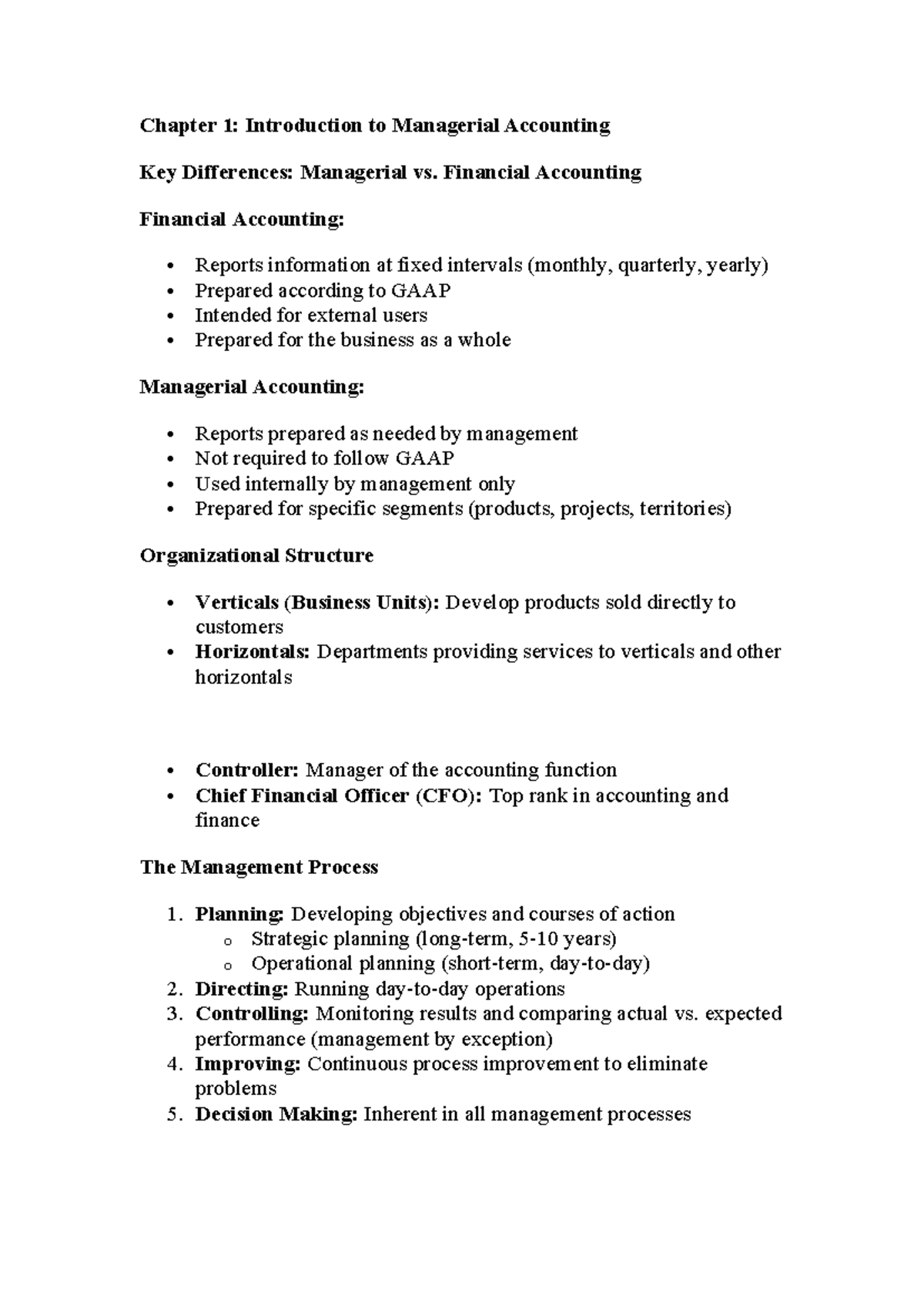 Chapter 1: Intro to Managerial Accounting vs. Financial Accounting ...