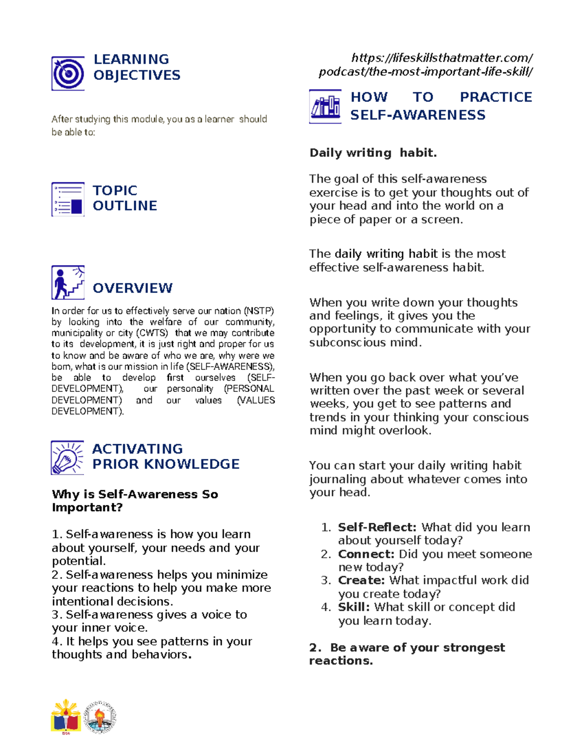 Module-2 Lecture: Understanding Self-Awareness and Personal Development ...