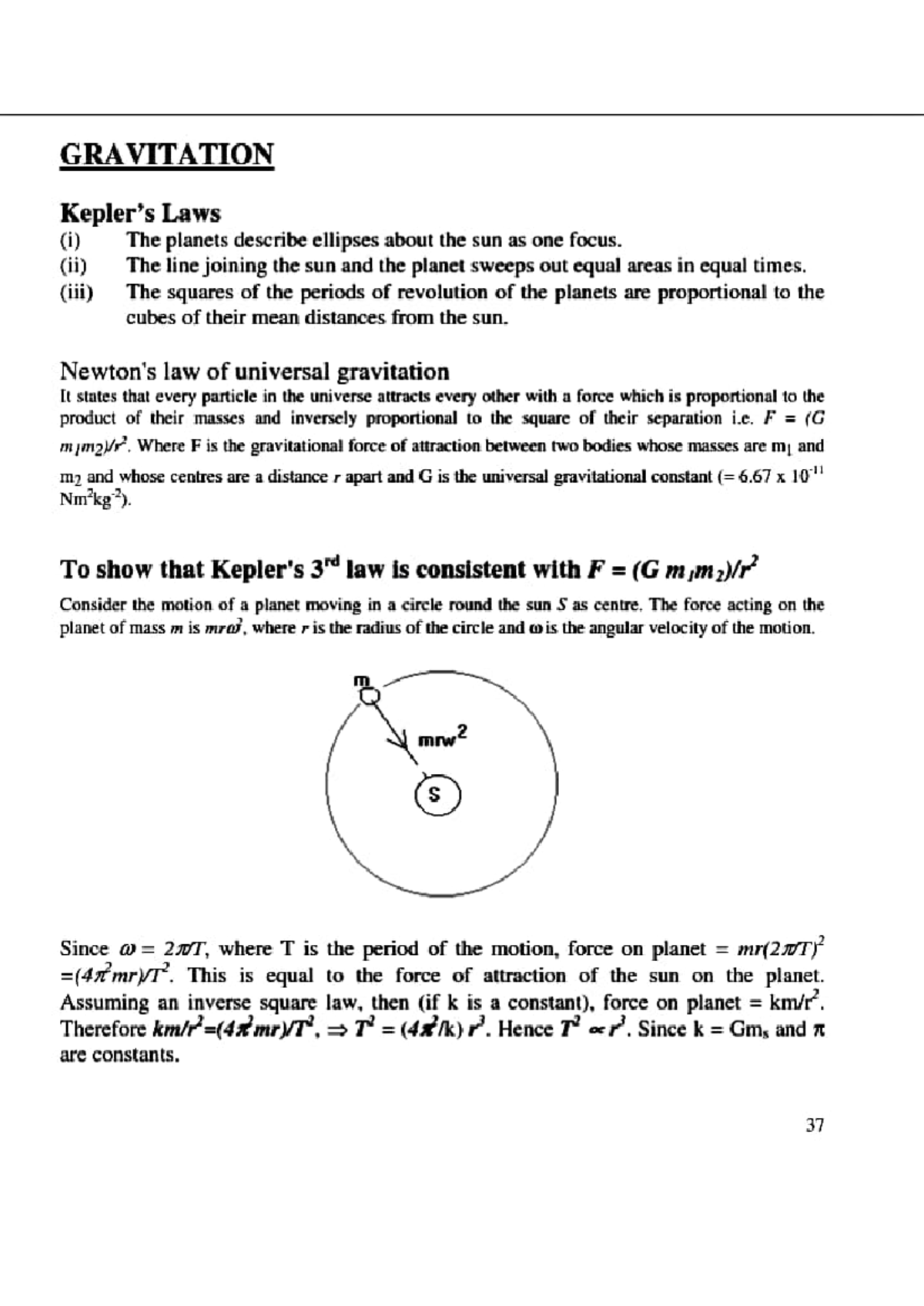 Gravitation Lecture Notes: Understanding Kepler's Laws and Forces - Studocu