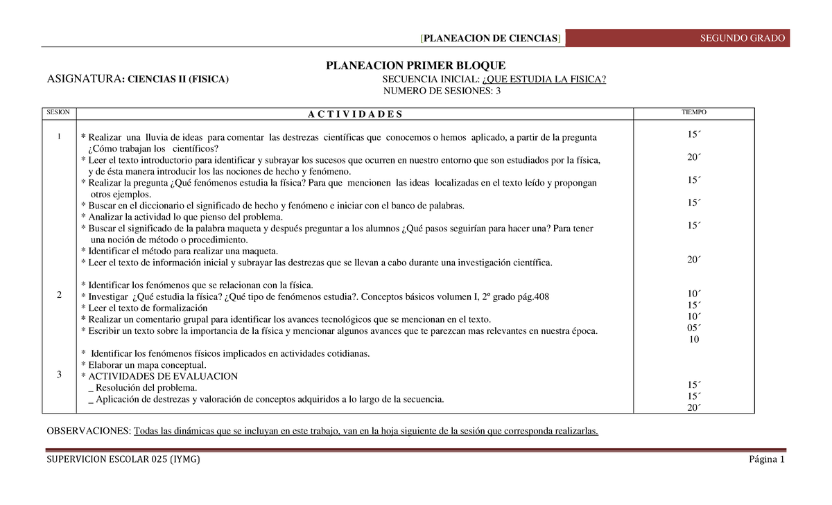 Planeación de Ciencias II (Física) - Segundo Grado: Bloque 1 y 2 - Studocu
