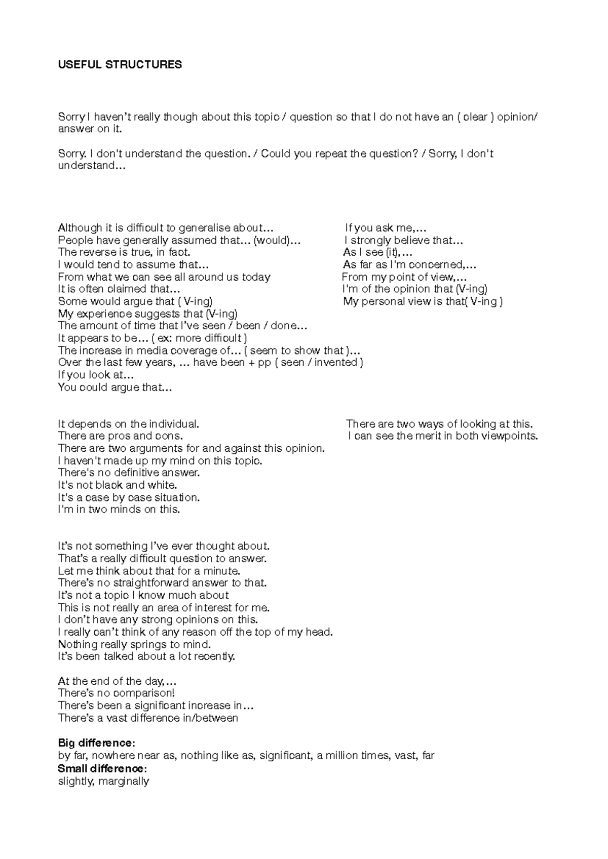 USEFUL STRUCTURES: Sentence Patterns for Writing - Studocu