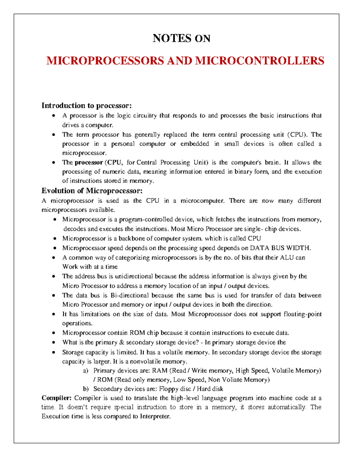 MPMC 310: Comprehensive Notes on Microprocessors & Microcontrollers ...