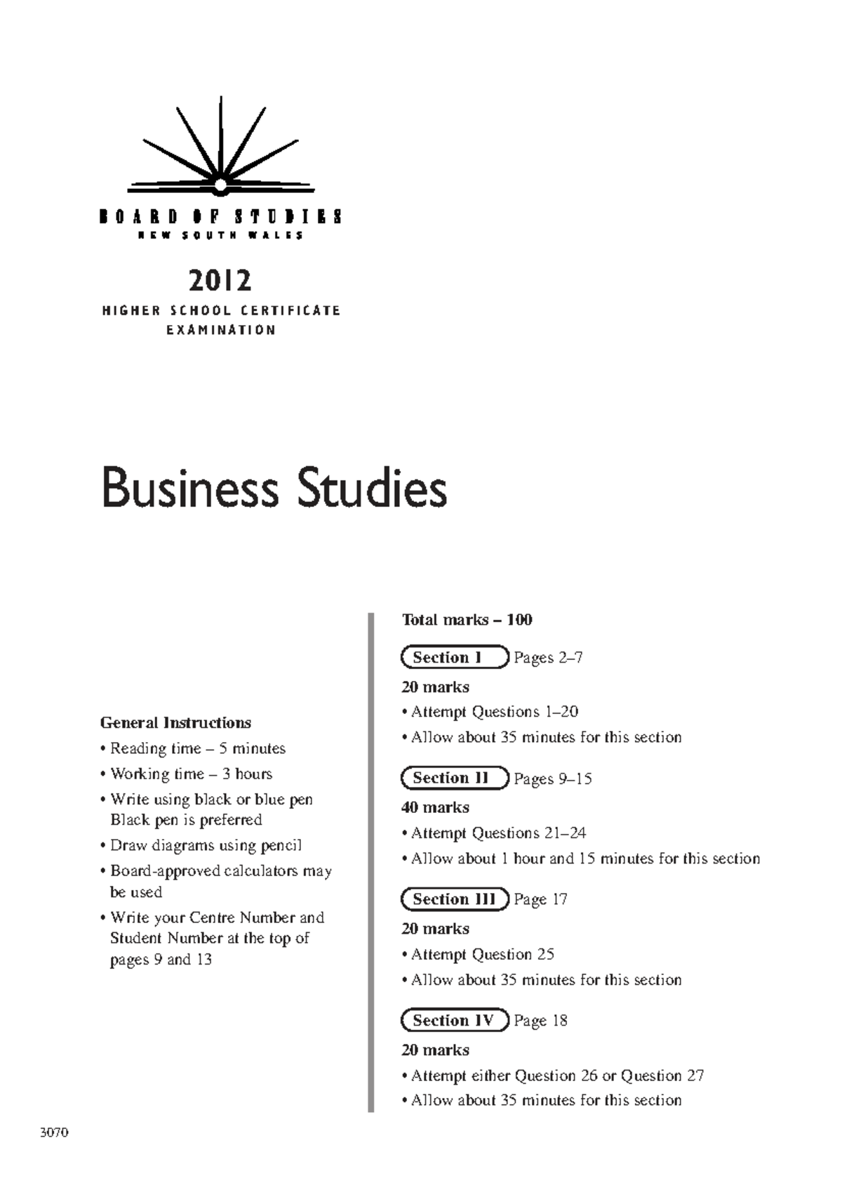 2012 HSC Business Studies Exam Paper - Complete Solutions - Studocu