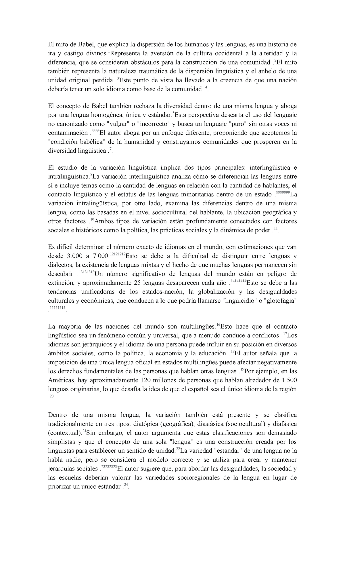 El mito de Babel: Resumen sobre la Diversidad Lingüística - Studocu