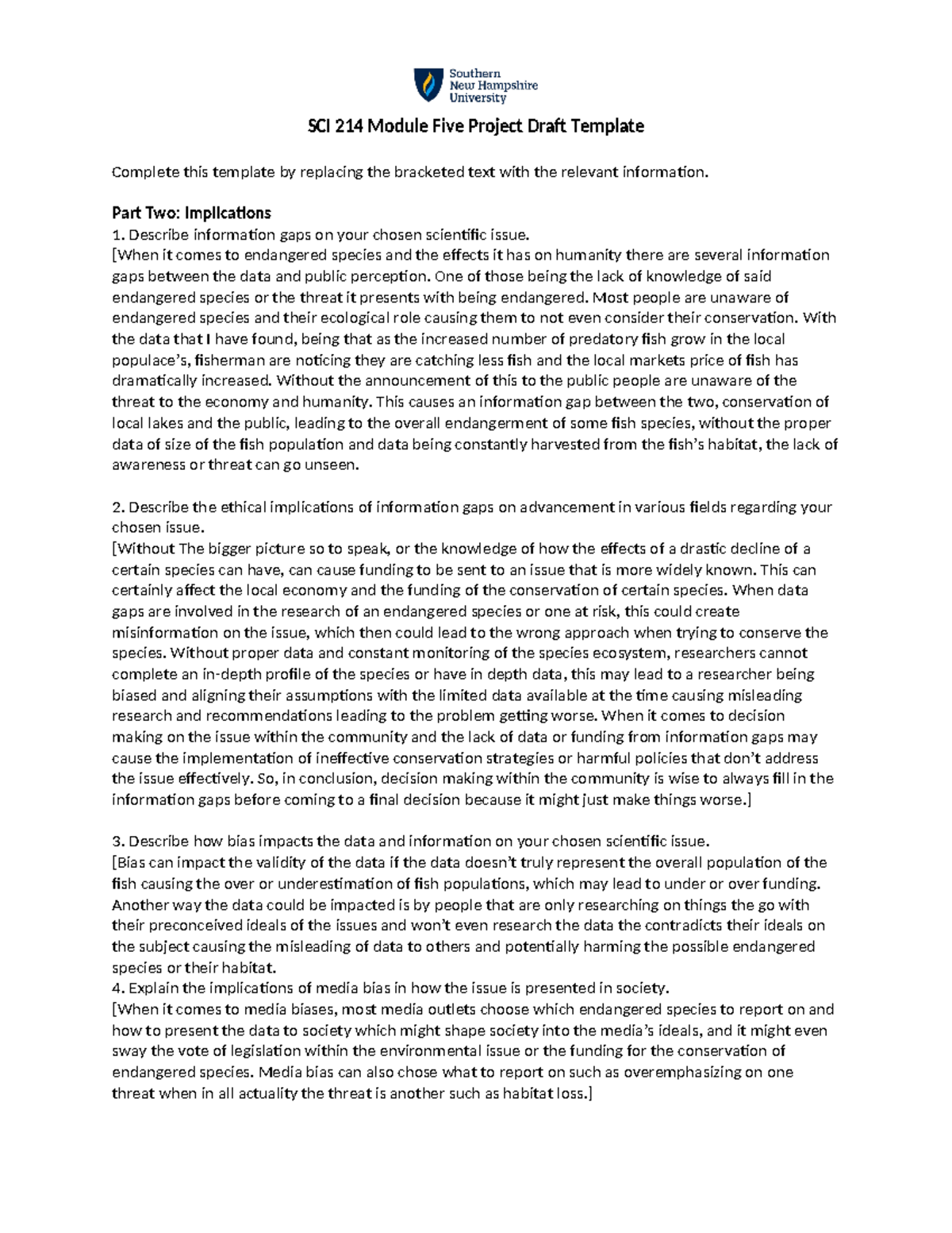 SCI 214 Module 5 Project: Addressing Information Gaps in Endangered ...