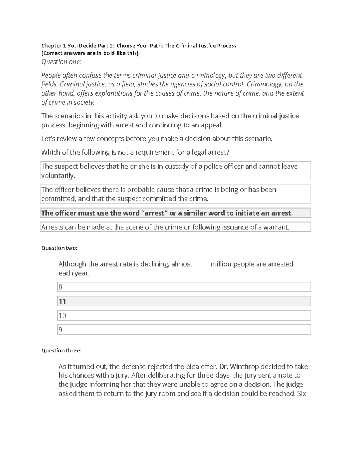 Criminal Justice Process: You Decide Part 1 - Chapter Insights - Studocu