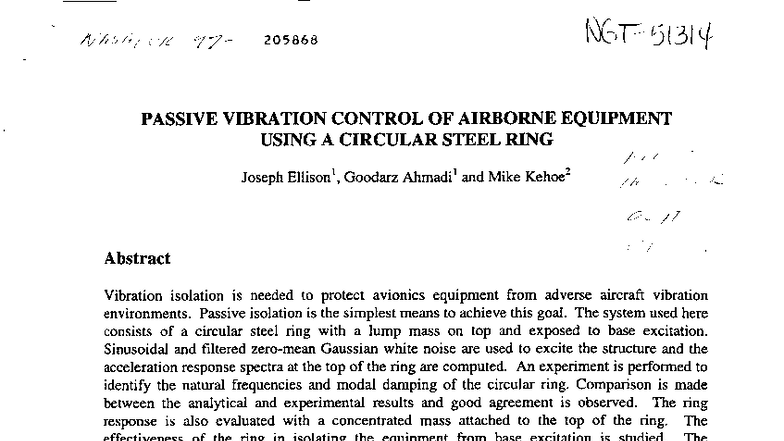 19970037698 - Vibration - PASSIVE VIBRATION CONTROL OF AIRBORNE ...