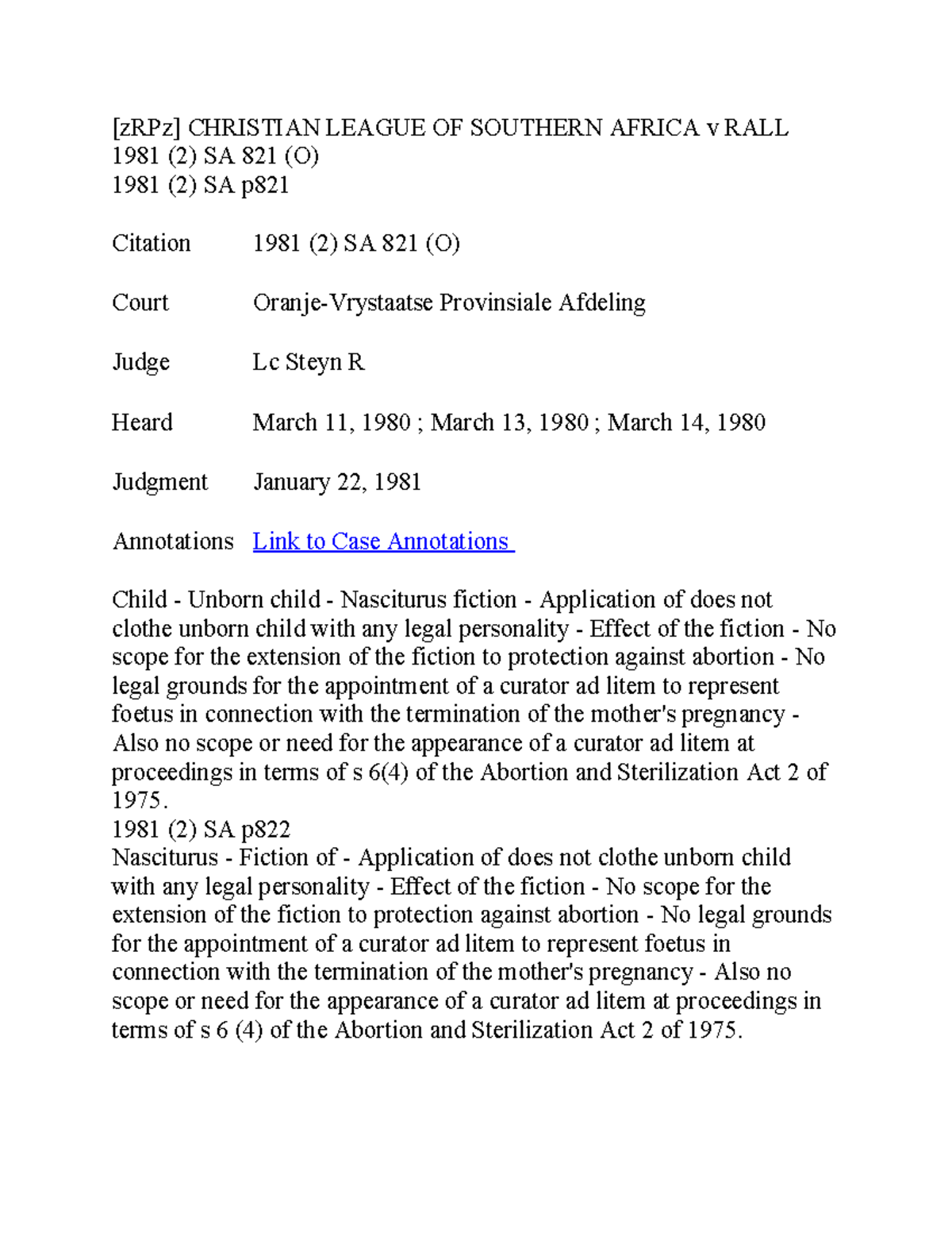 Christian League of SA v Rall: Court Judgment Analysis (1981) - Studocu