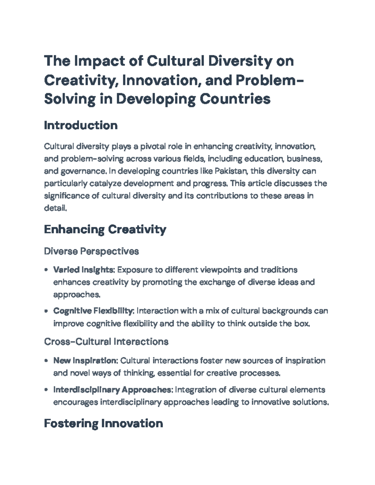 Cultural Diversity's Role in Creativity & Innovation in Dev. Countries ...
