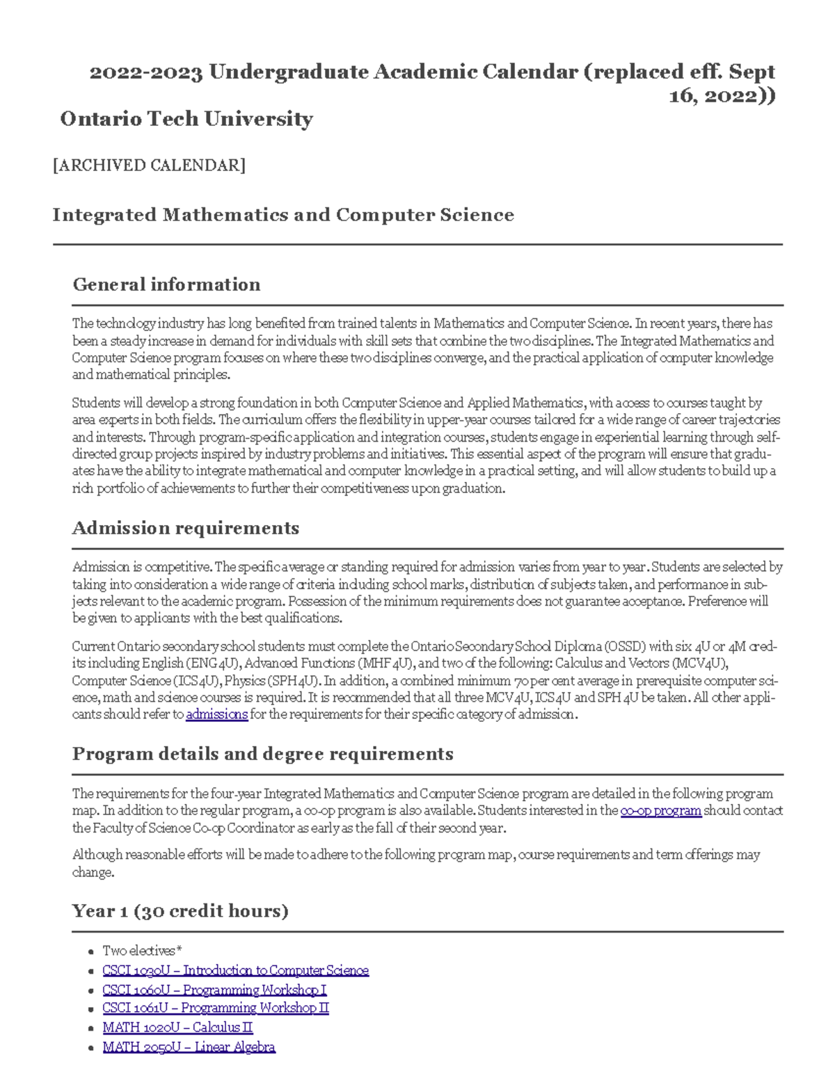 Integrated Mathematics and Computer Science Program Overview - Ontario ...