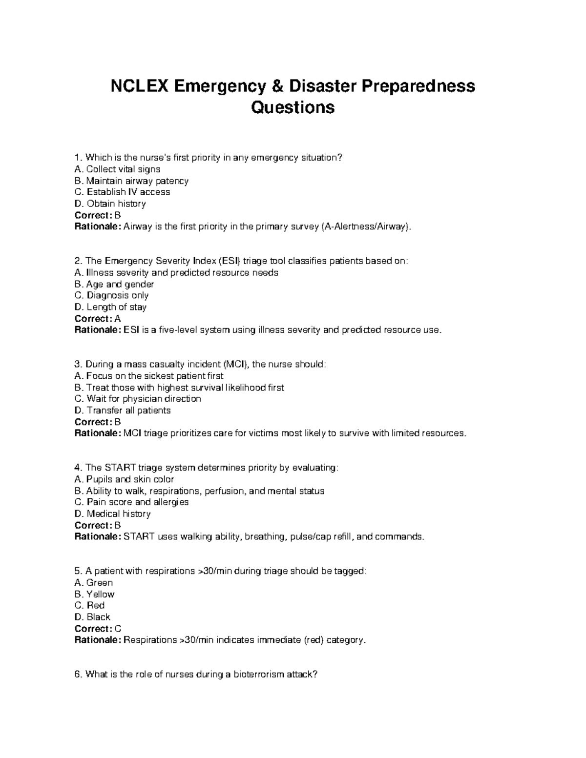 NCLEX Emergency & Disaster Preparedness Q&A - Studocu