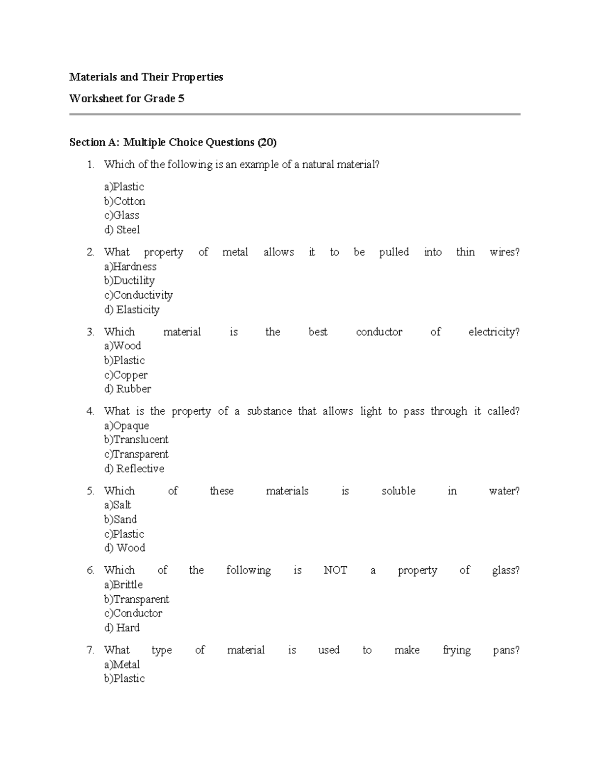 Worksheet G5 (Sci) - it would be helpful - Materials and Their ...