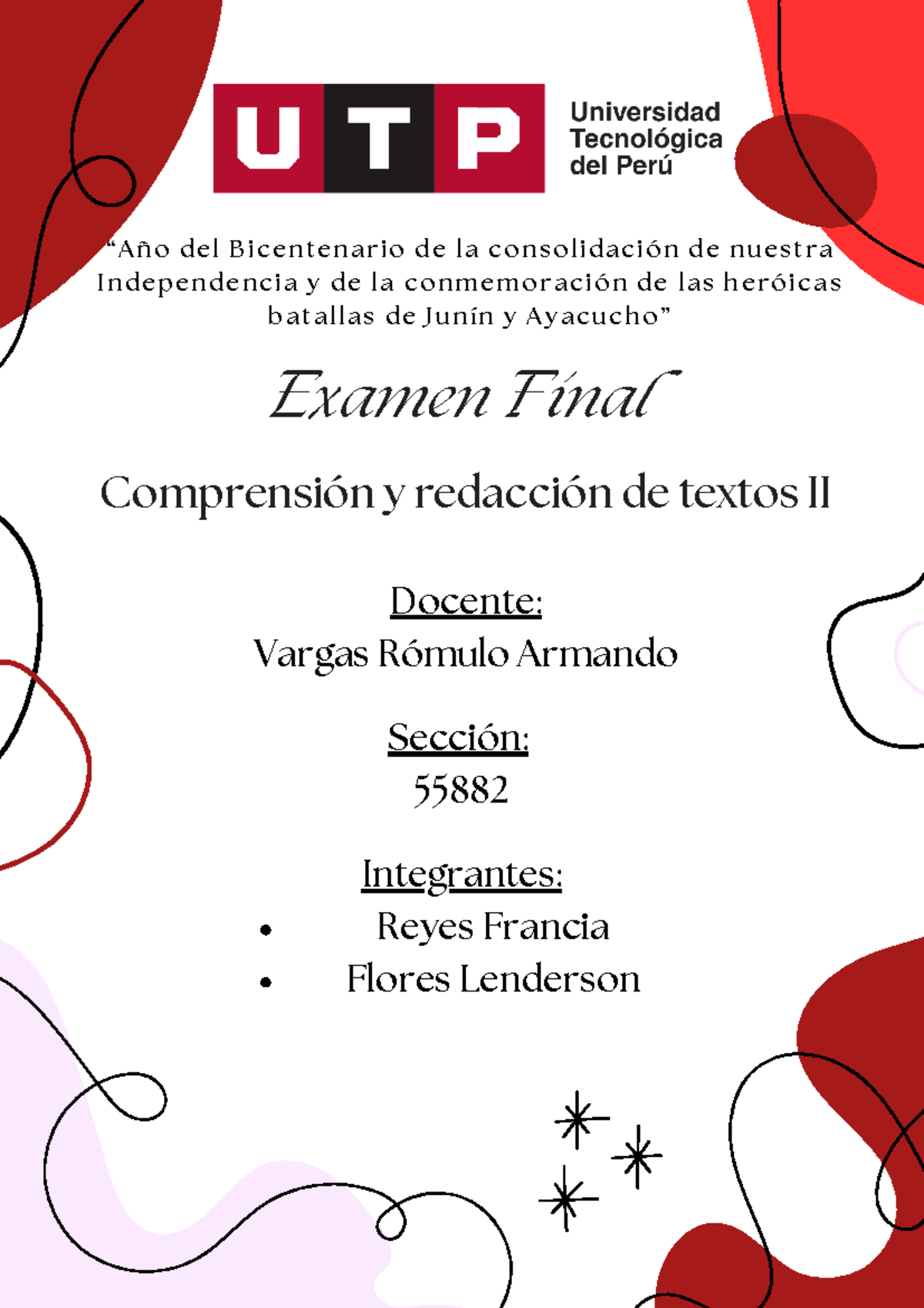 Carátula de examen final para comprensión de textos - Comprensión y ...