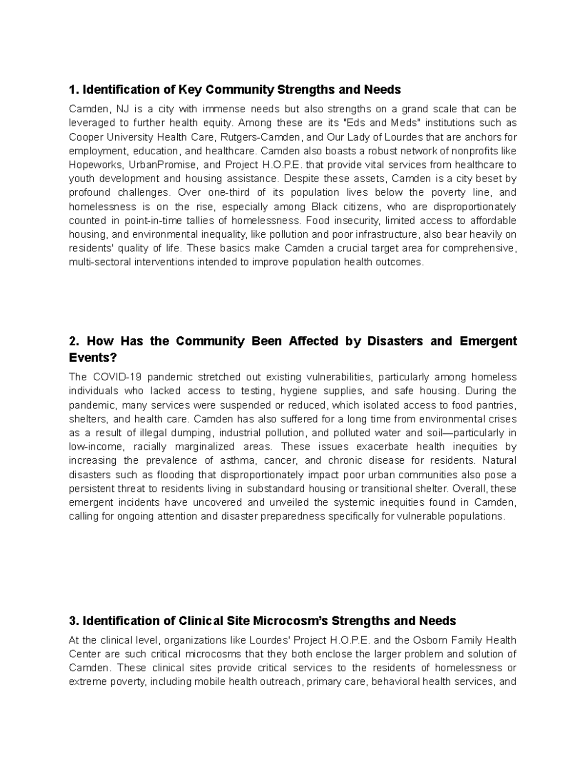 N327 Analysis: Community Strengths & Needs in Camden, NJ - Studocu