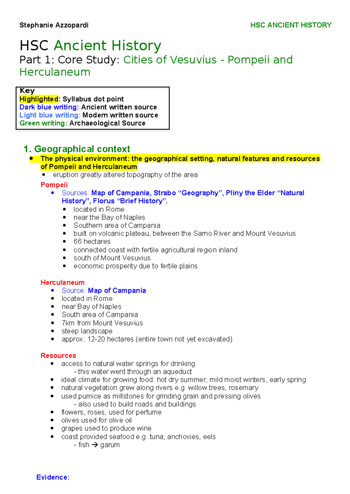 HSC Ancient History Study Notes: Pompeii & Herculaneum Overview - Studocu