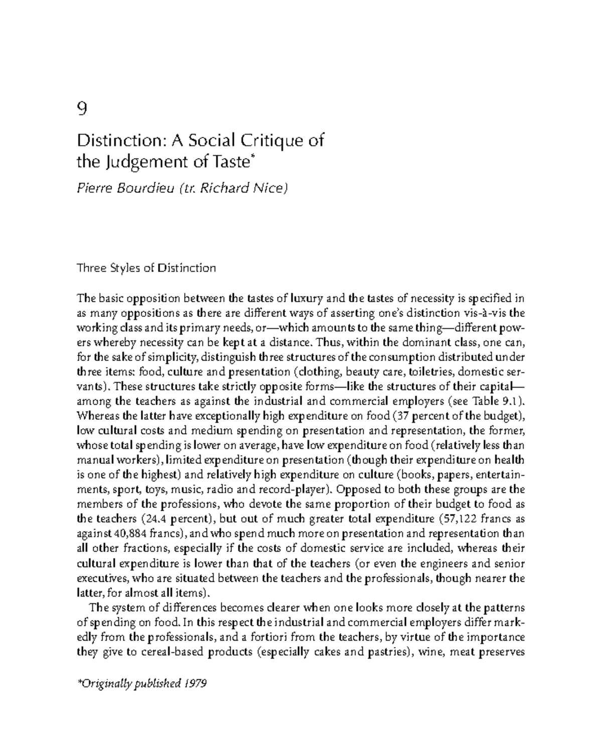 9 Distinction: Social Critique of Bourdieu's Consumption Styles - Studocu