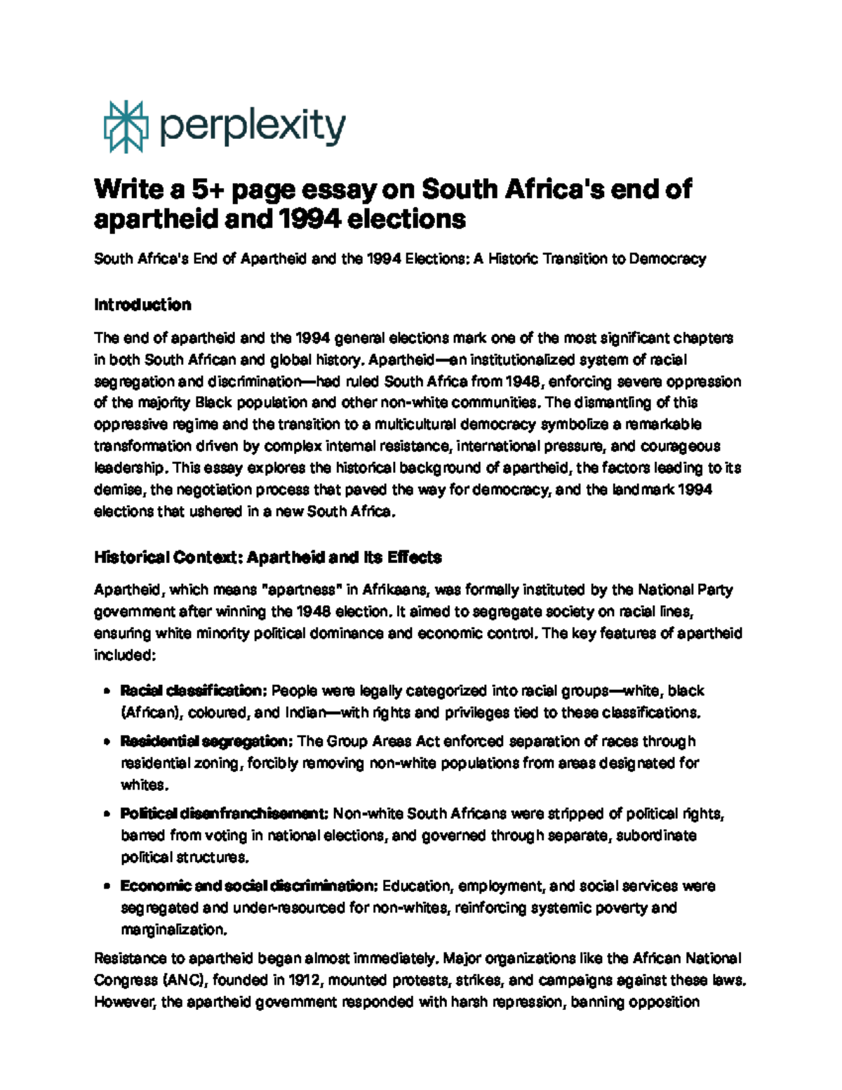 Essay on the End of Apartheid & 1994 Elections: A Historic Shift - Studocu
