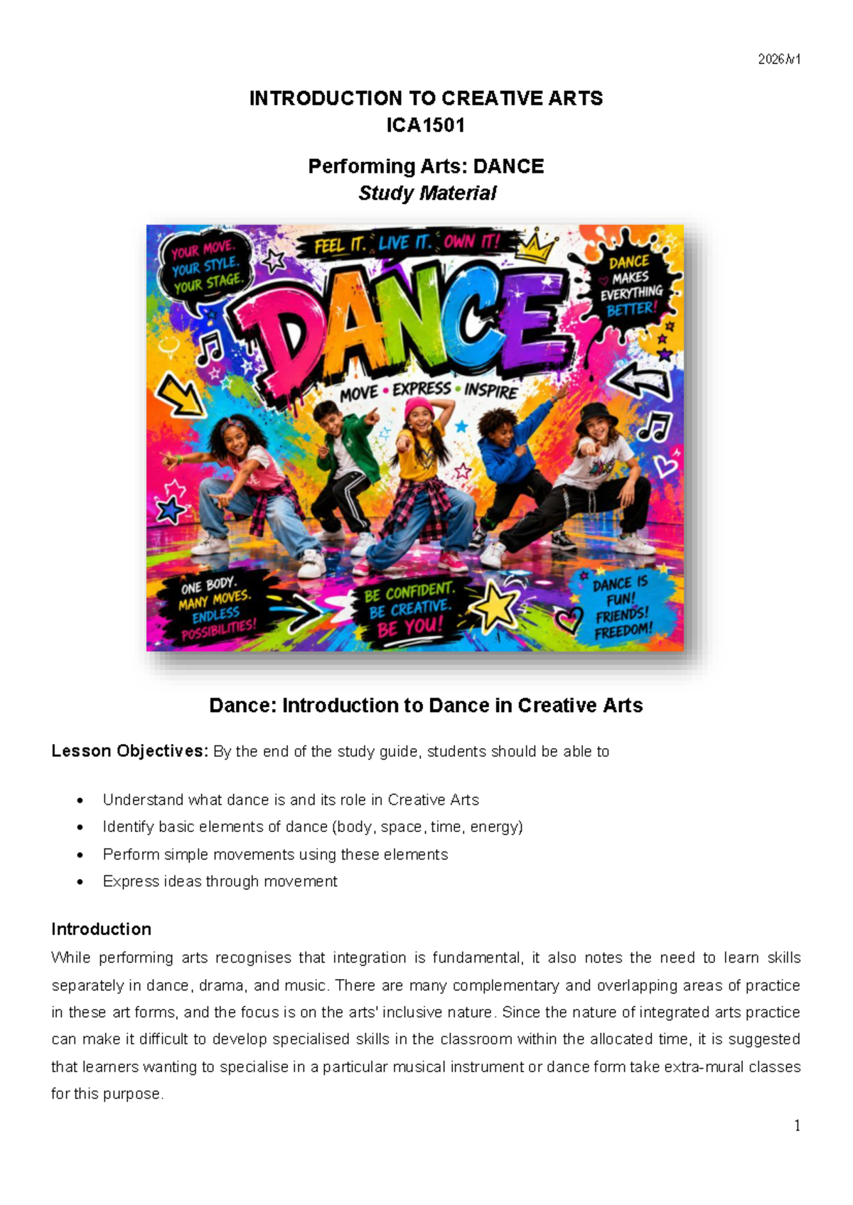 ICA1501 Dance Study Guide: Exploring Creative Arts and Movement - Studocu