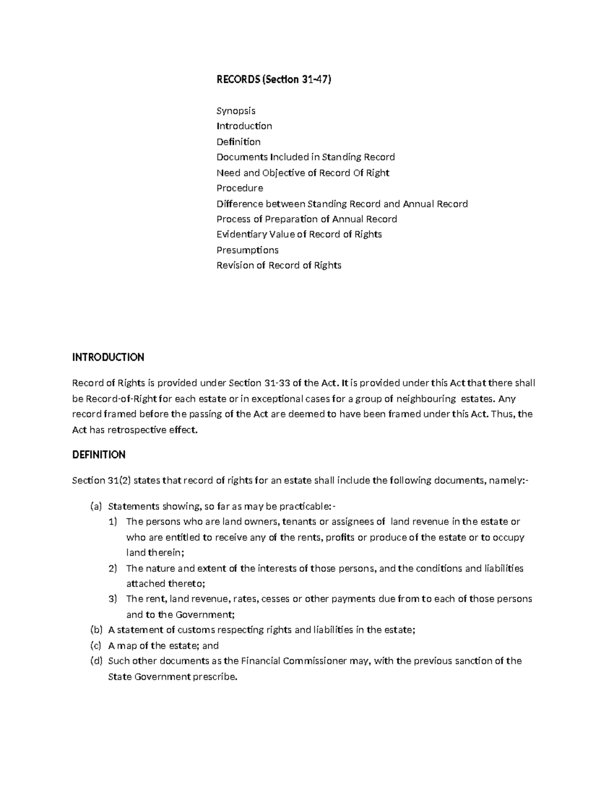 RECORDS (Section Synopsis): Understanding the Record of Rights - Studocu