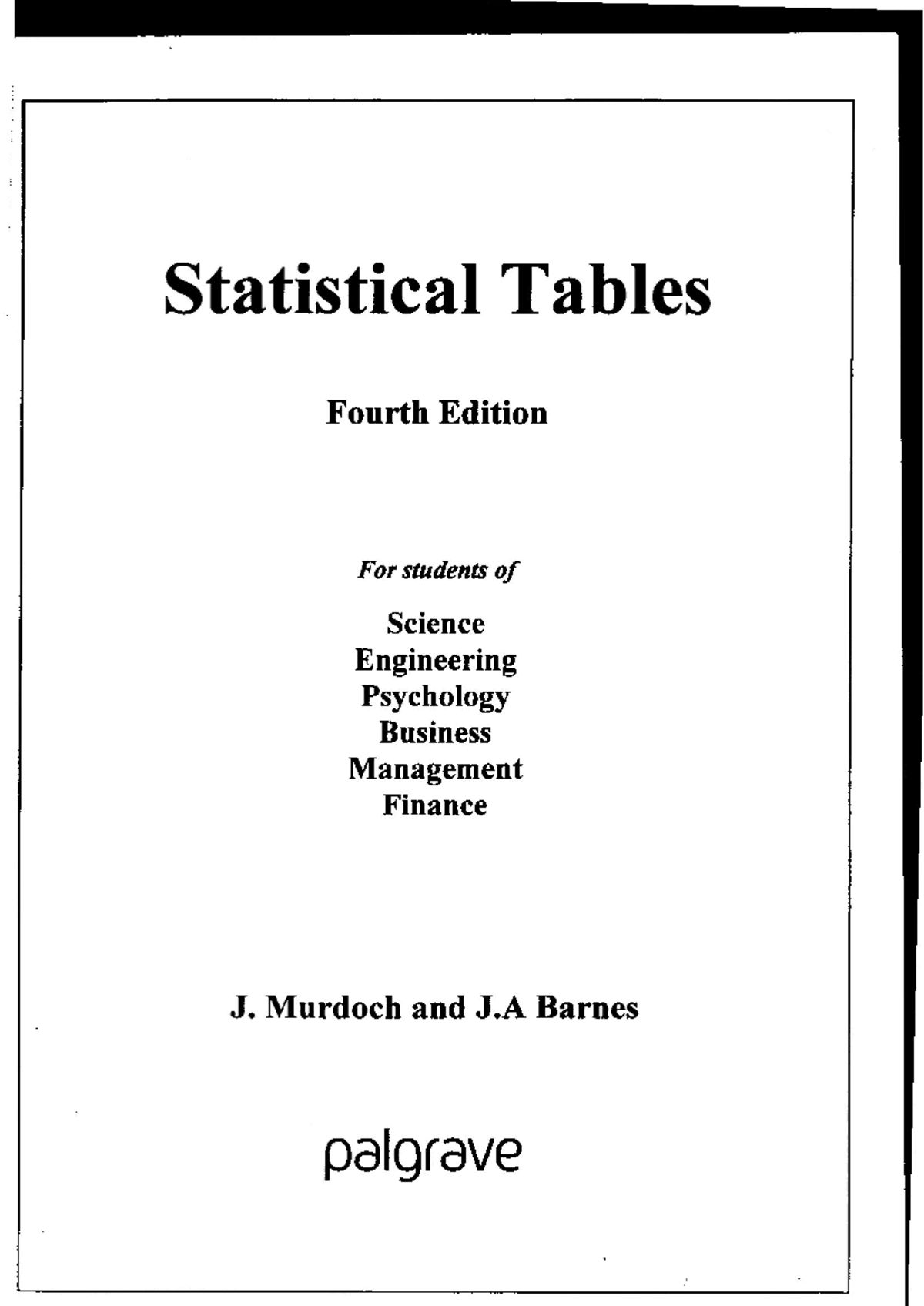 Statistical Tables for Science & Engineering (4th Ed, 1998) - Studocu
