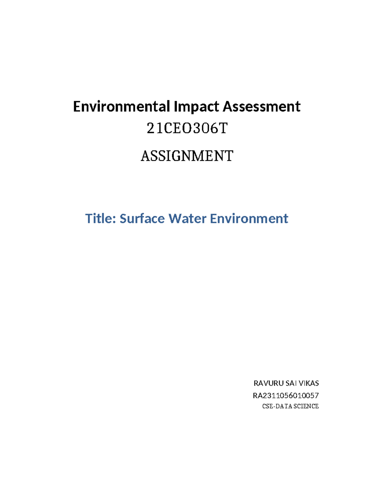 Environmental Impact Assessment 21CEO306T: Surface Water Environment ...