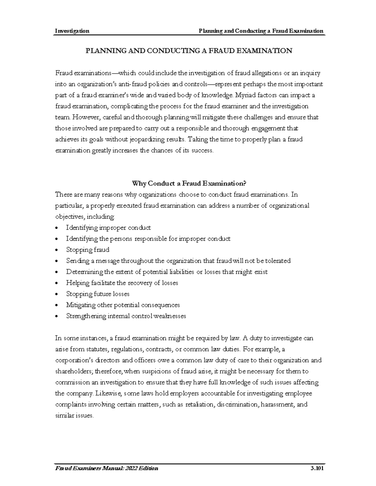 Fraud Examiner Manual: Planning & Conducting a Fraud Examination - Studocu
