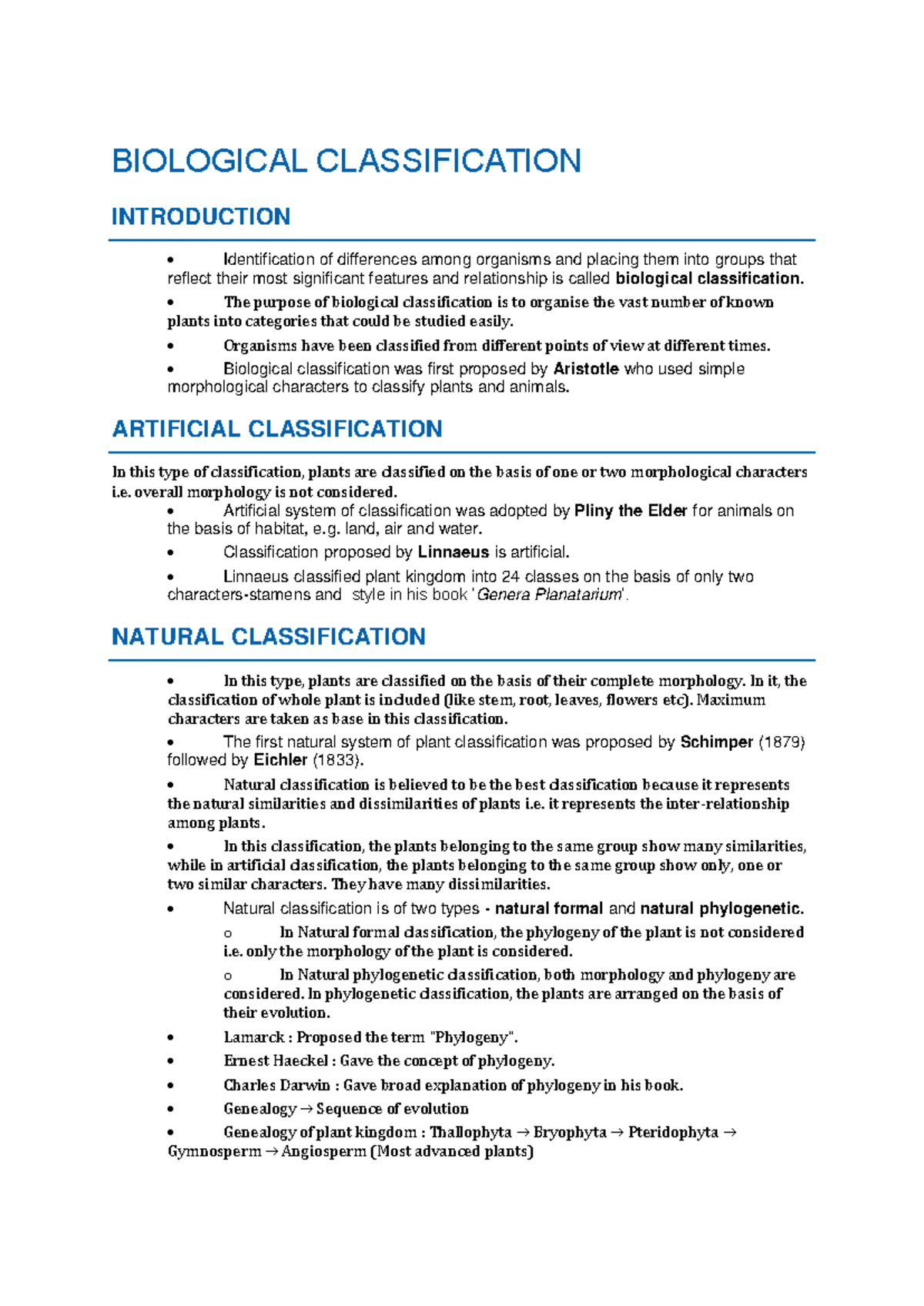 Biological Classification - • The purpose of biological classification ...