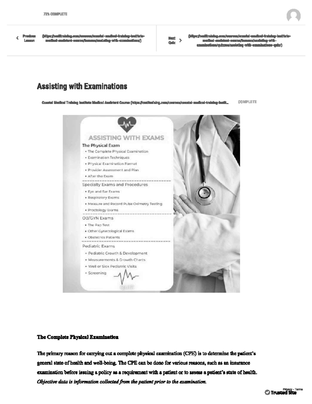 Assisting with Examinations - Coastal Medical Training Exam Guide ...