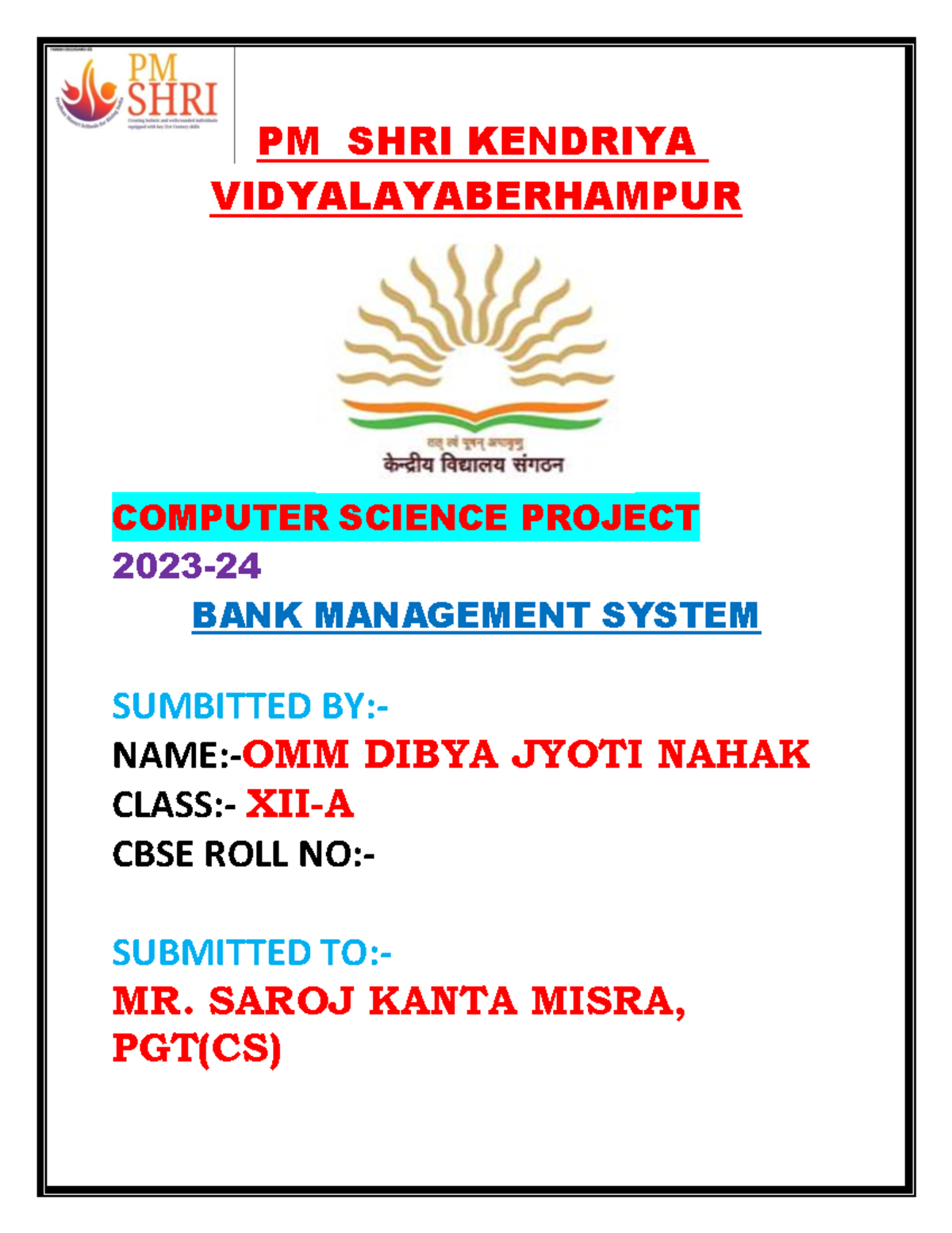 CS Project: Bank Management System - 2023-24 - Studocu