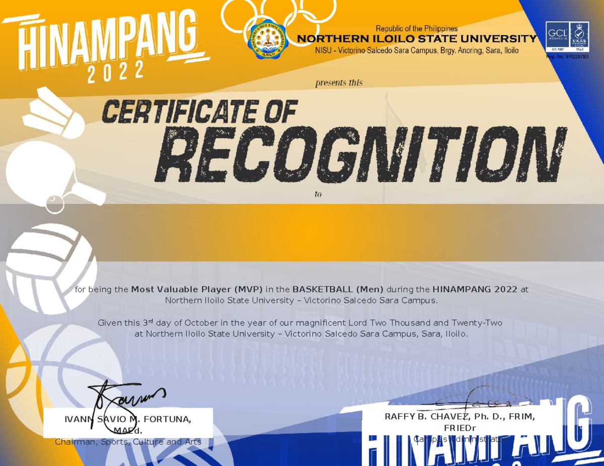 Recognition - this is for certificate - Pathfit 1 - for being the Most ...