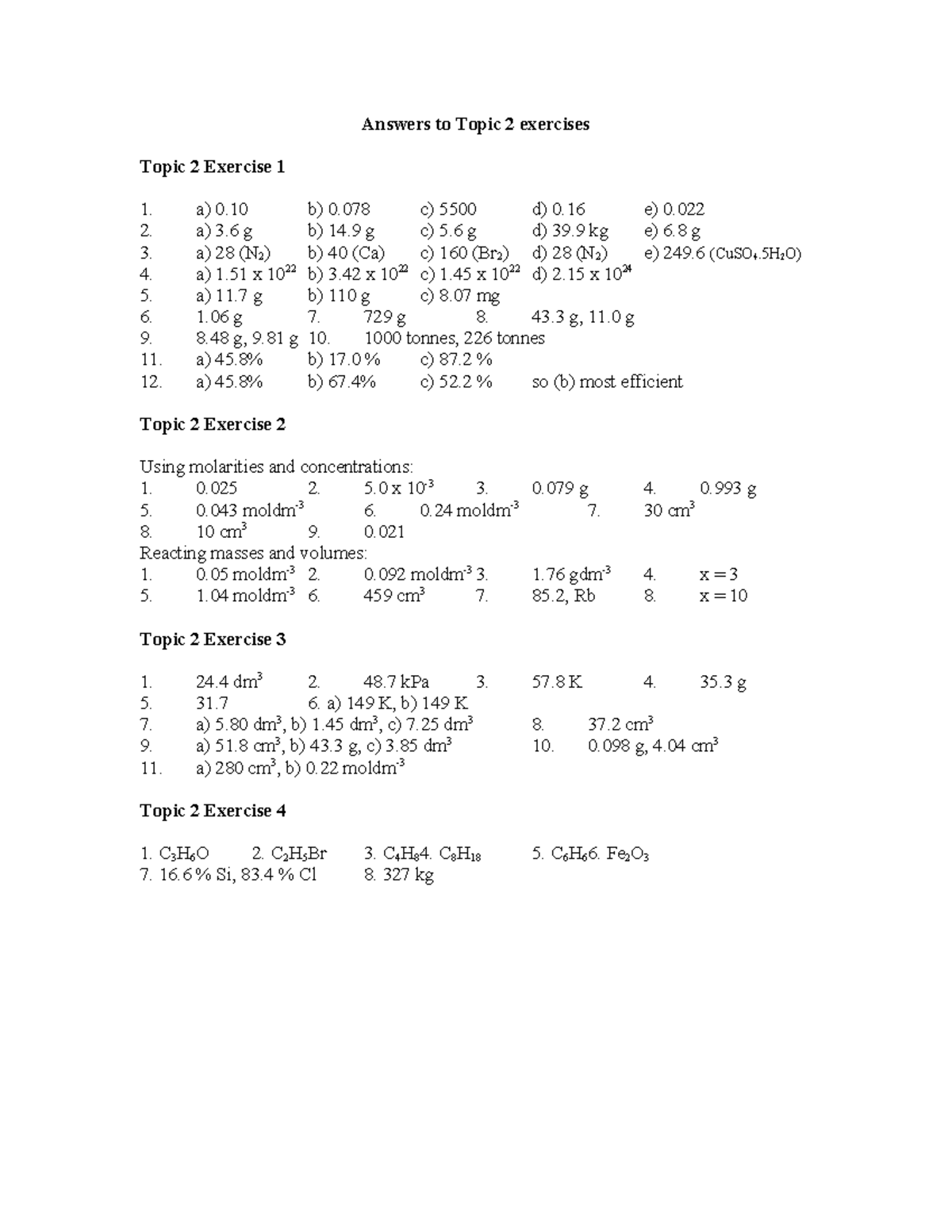 Topic 2 Exercise Answers: Detailed Solutions and Calculations - Studocu